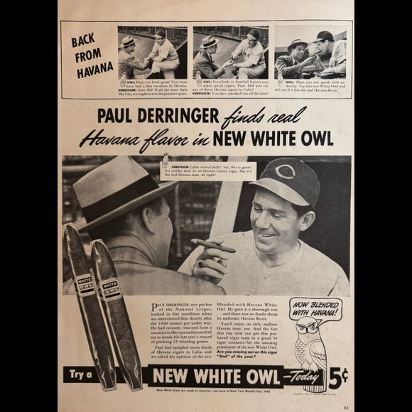 White Owl | Art | White Owl Cigars Print Ad 894 Paul Derringer ...